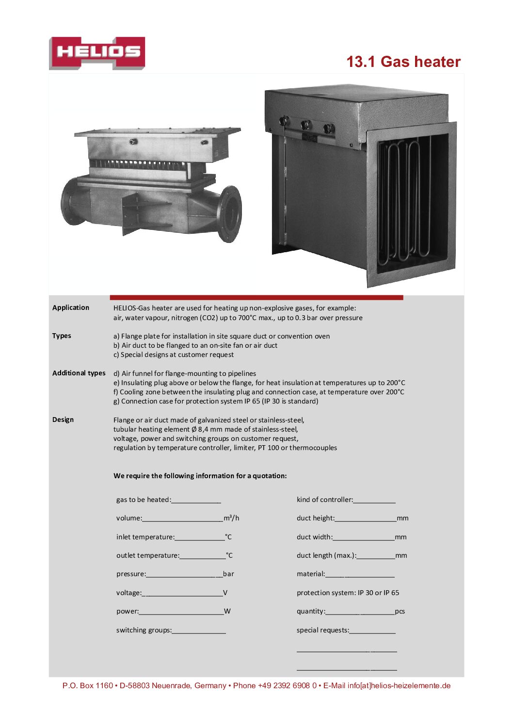 HELIOS-Special heating elements – Helios Heizelemente