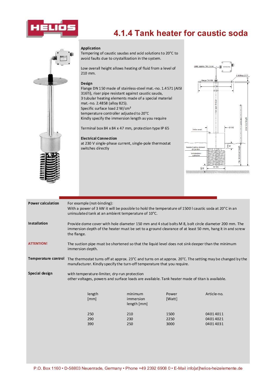 HELIOS-Tank heaters – Helios Heizelemente