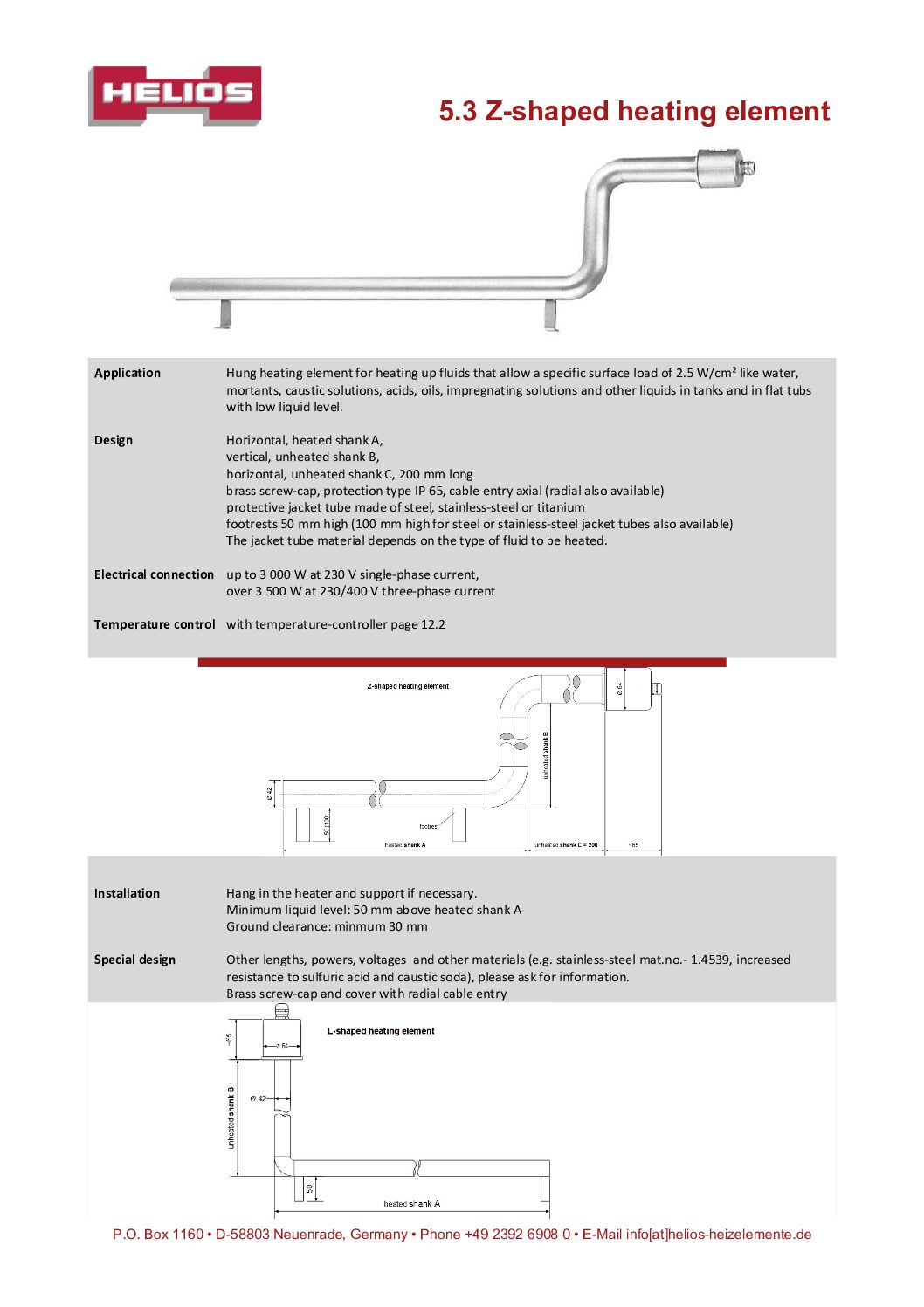HELIOS-Special heating elements – Helios Heizelemente
