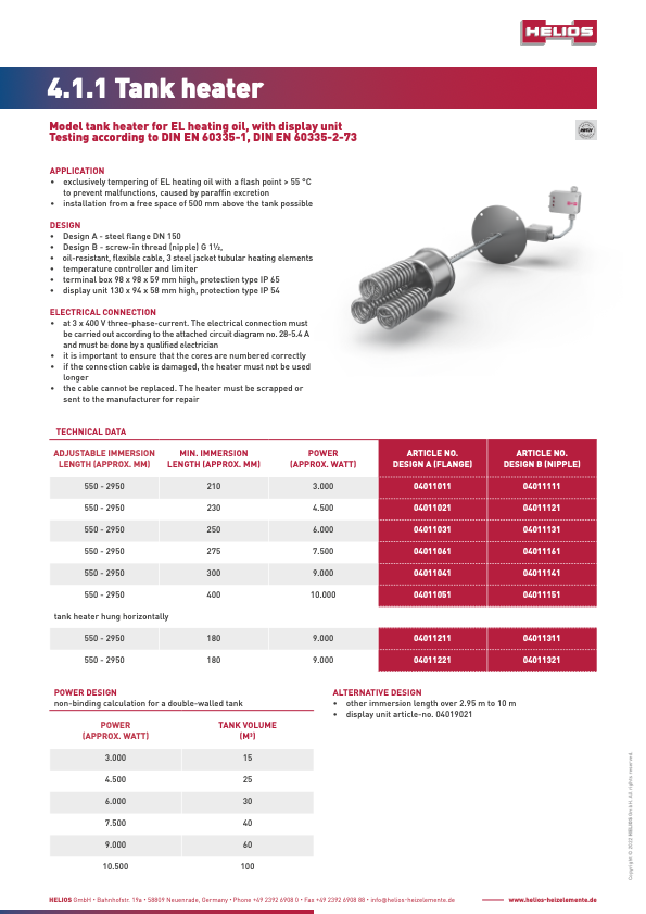 HELIOS-Tank heaters – Helios Heizelemente