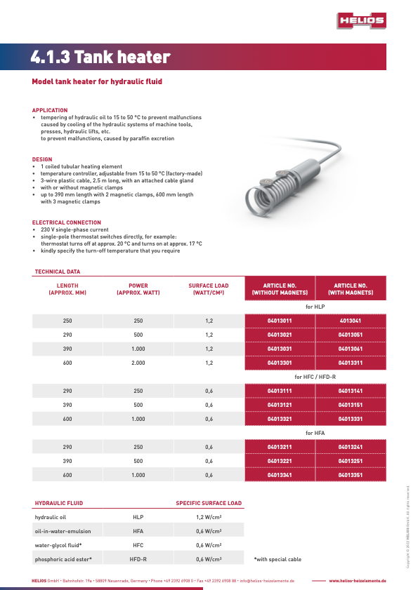 HELIOS-Tank heaters – Helios Heizelemente