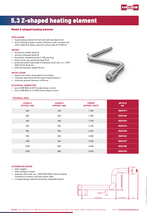 HELIOS-Special heating elements – Helios Heizelemente